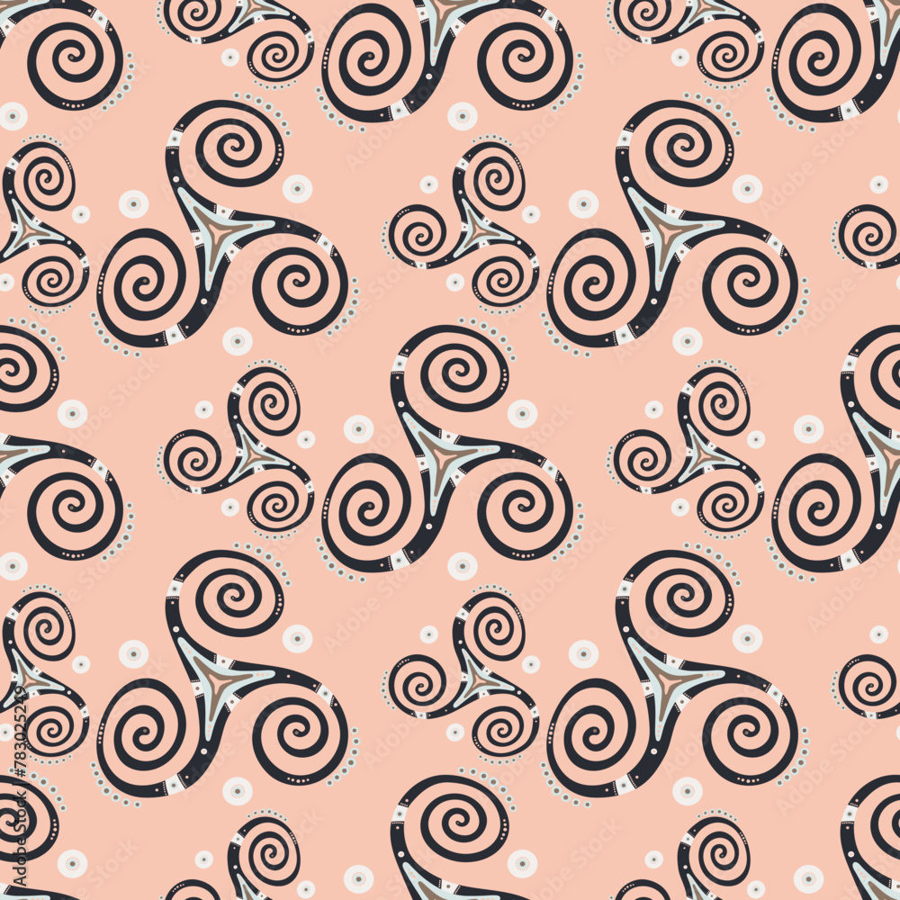 Neolithic triple spiral celtic triskele rotating symbol repeating ...