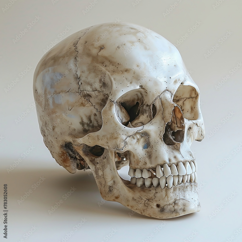 human skull, , pure white background, anatomy, bone, skeletal structure ...