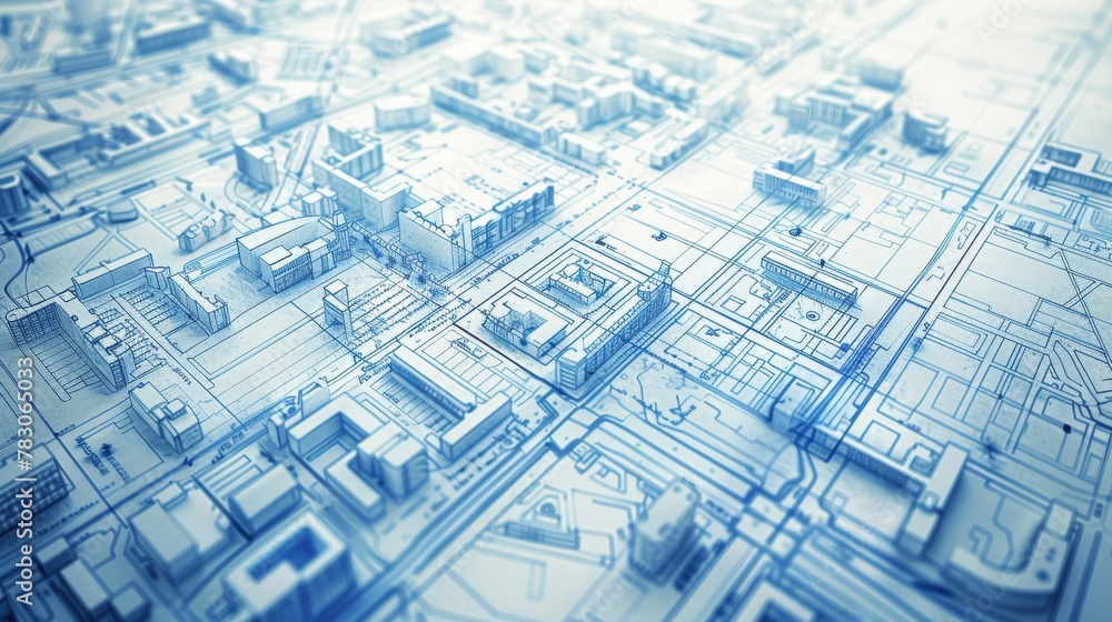 Urban planning blueprint detailed layout of city zones, transportation ...