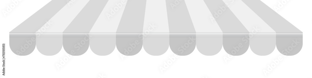 Shop awning tent. Cafe sunshade, store canopy, striped roof with grey ...