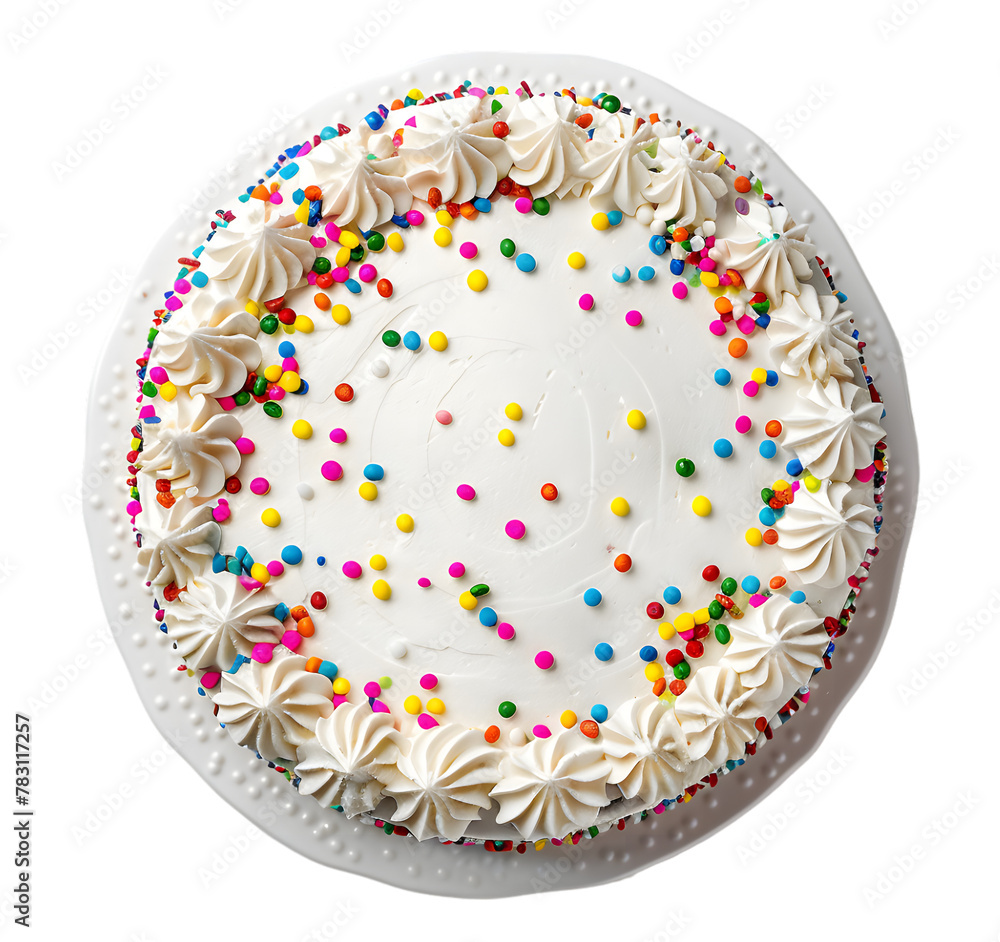 White birthday cake top view isolated on transparent background Stock ...