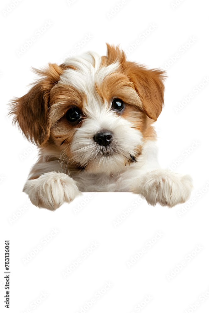 Puppy dog holding blank banner isolated on transparent background Stock ...
