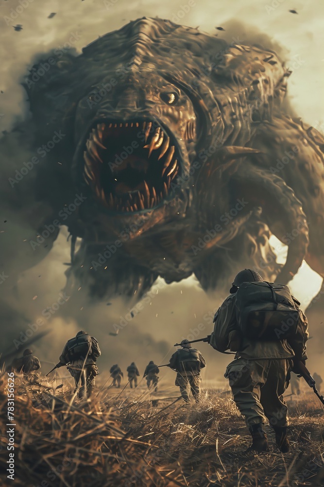 Soldiers face off a colossal alien beast in an epic alternative WWII ...