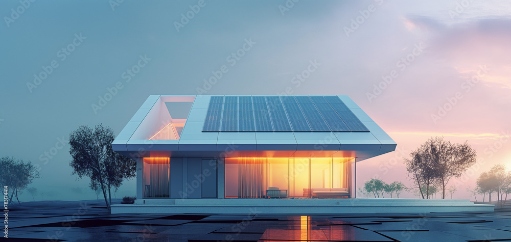 Futuristic generic smart home with solar panels rooftop system for ...