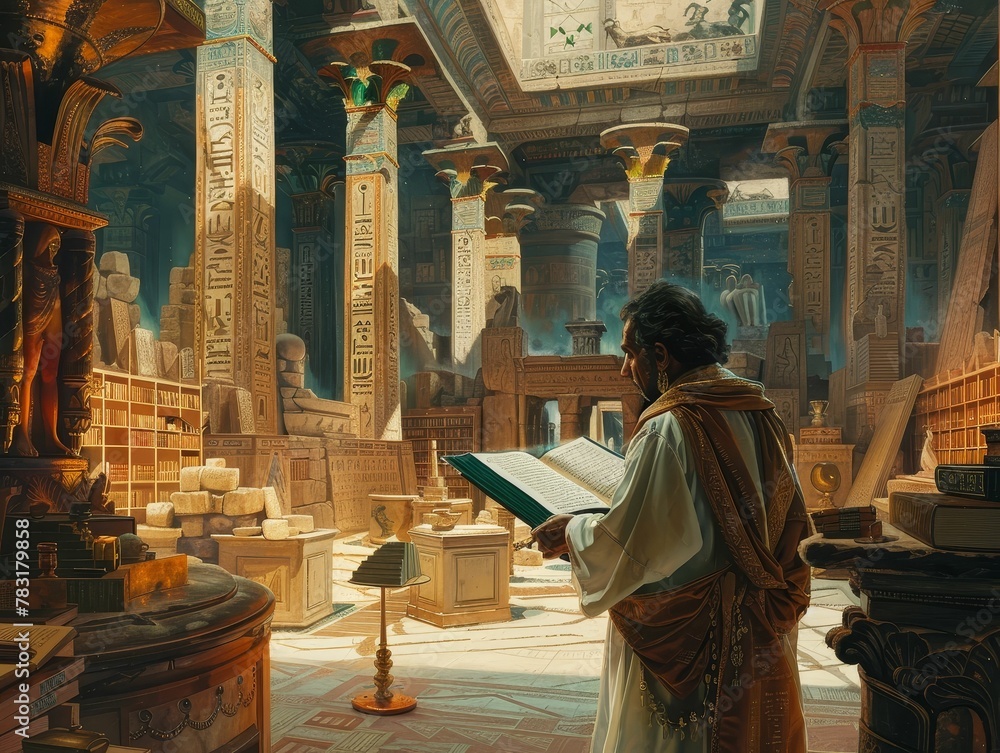 Stock-Illustration „Library of Alexandria, Papyrus scrolls, Lost ...