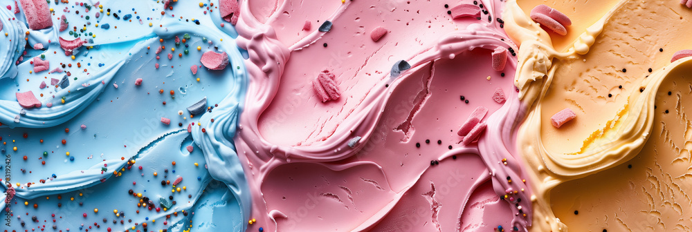 Swirls of multicolored ice cream background banner. Panoramic web ...