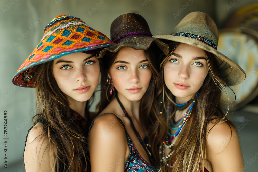 Spotlighting 1970s flower power fashion, capturing the free-spirited ...