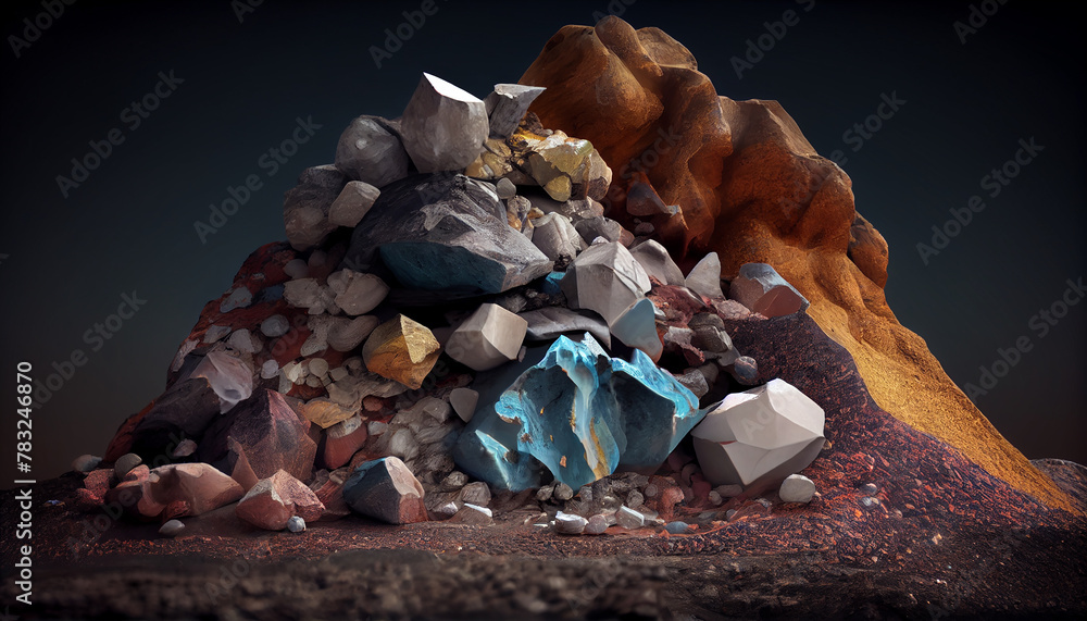 Material Science Rock Samples Display. Small pile of minerals extracted ...