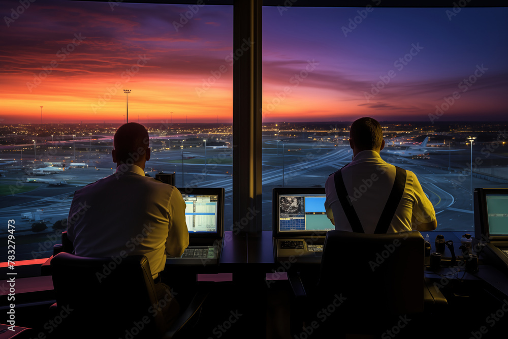 Air traffic control tower at an international airport with passenger ...