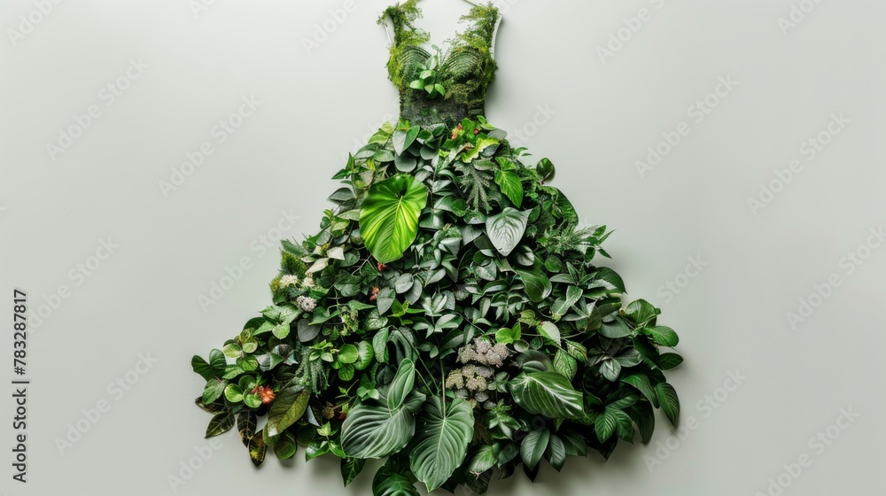 A dress made of leaves and plants, nature-inspired fashion design ...