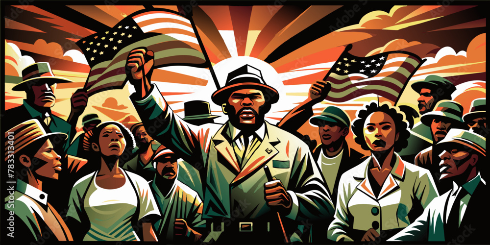 People marching with raised fists. Black history month. Juneteenth ...