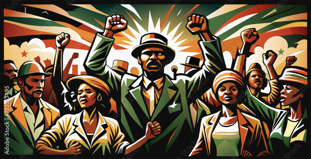Pride african people marching with raised fists, symbol of african ...