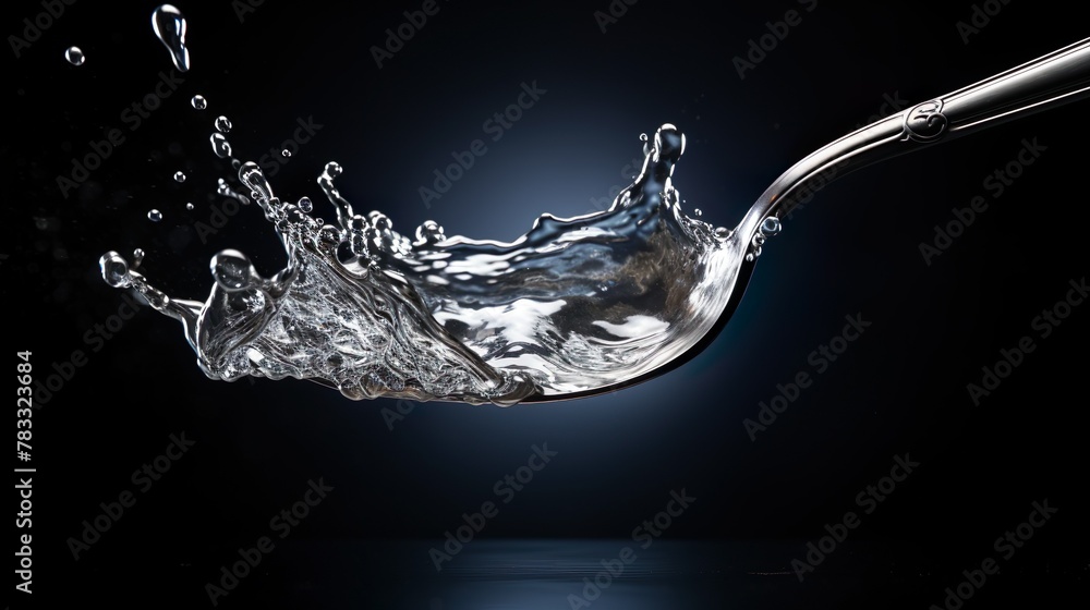 A high-definition image capturing a clear water splash from a spoon ...