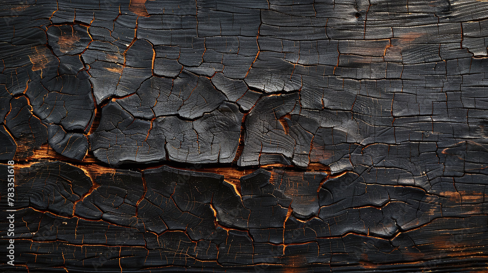 Heavily distressed coal-black burn finish on high-detail wood texture ...
