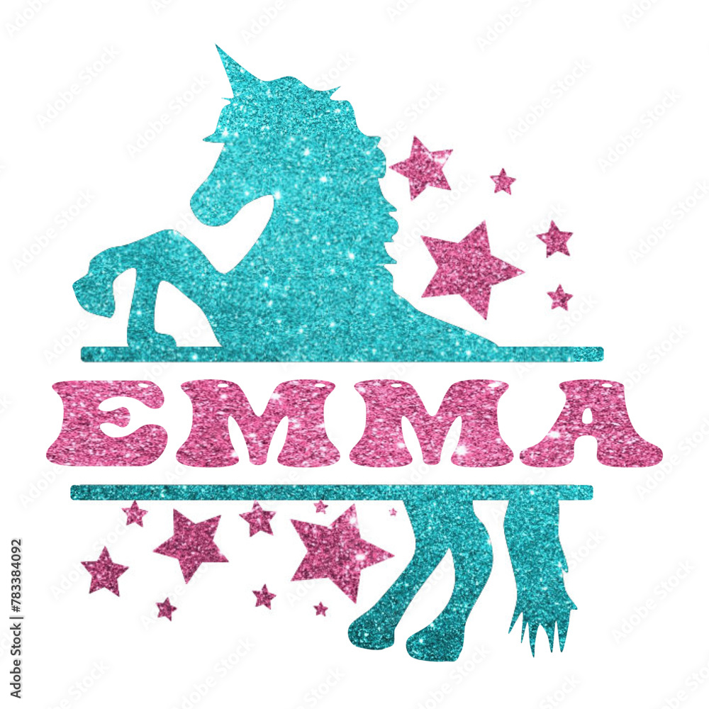 Emma - pink glitter - name written in a frame with light blue glitter ...