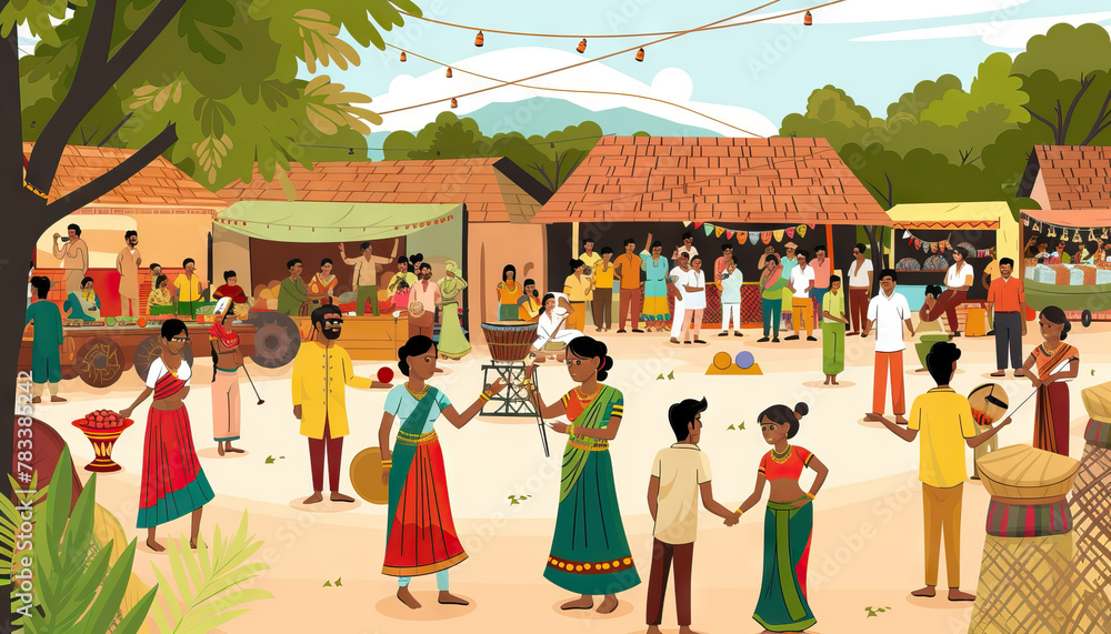Village Fair: A lively village fair in rural India, with folk music ...