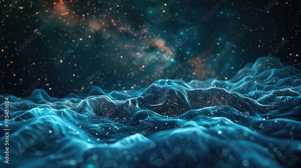 Dark screensaver on PC. Cyber waves in space. AI generative. Stock ...