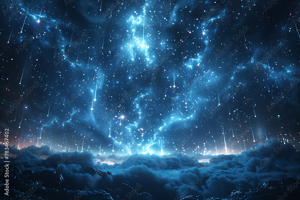 A mesmerizing starfall with falling stars streaking across the night ...