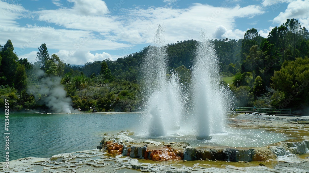 Geysers shoot hot water and steam into the air with great force. The ...