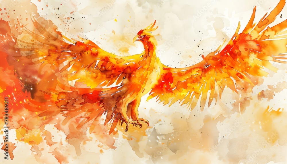 Illustrate a mysterious phoenix rising from its ashes in a minimalist ...