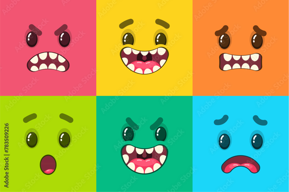 vector collection of cartoon faces in various expressions, angry, happy ...