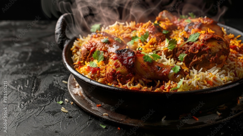 indian chicken biryani, Spicy chicken biryani food photography, flying ...
