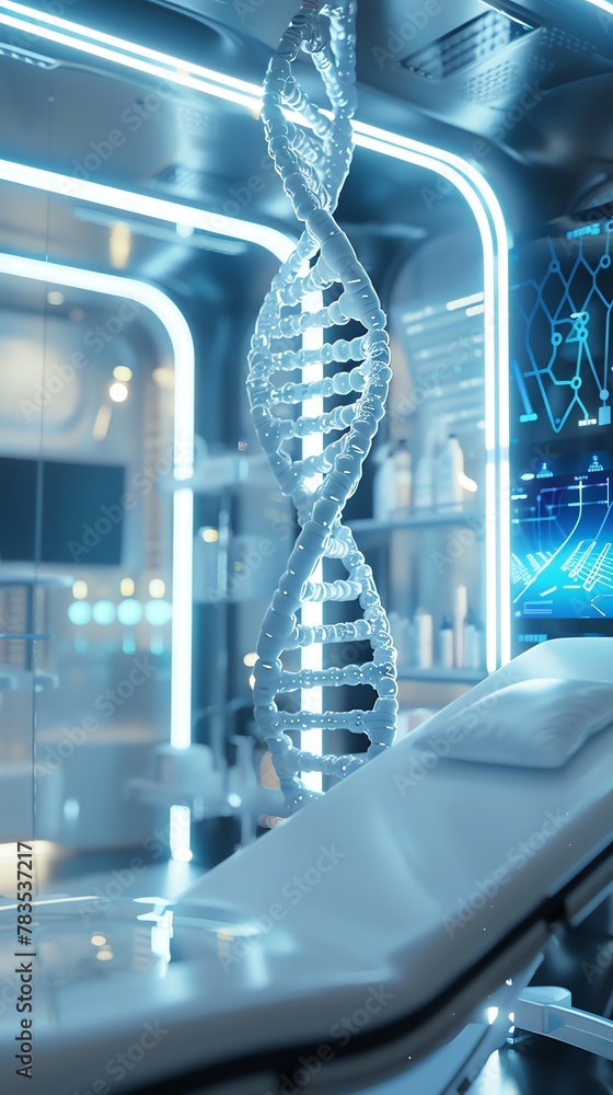 Futuristic medical examination room, DNA and genetic testing for ...