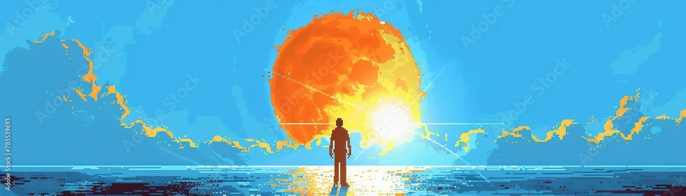 Illustrate the concept of growth and failure through pixel art, with ...