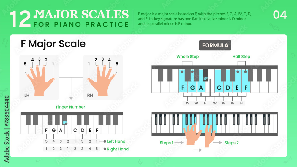 F Major Scale Visual Guide Essential Music Theory for Piano Stock ...