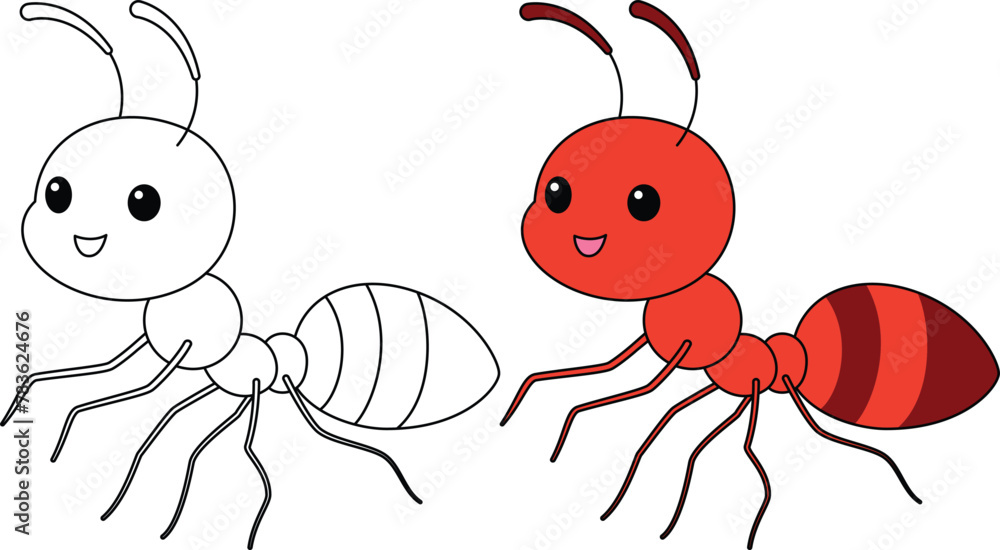 Ant Cartoon Character Isolated Vector Illustration Coloring Page Hand ...