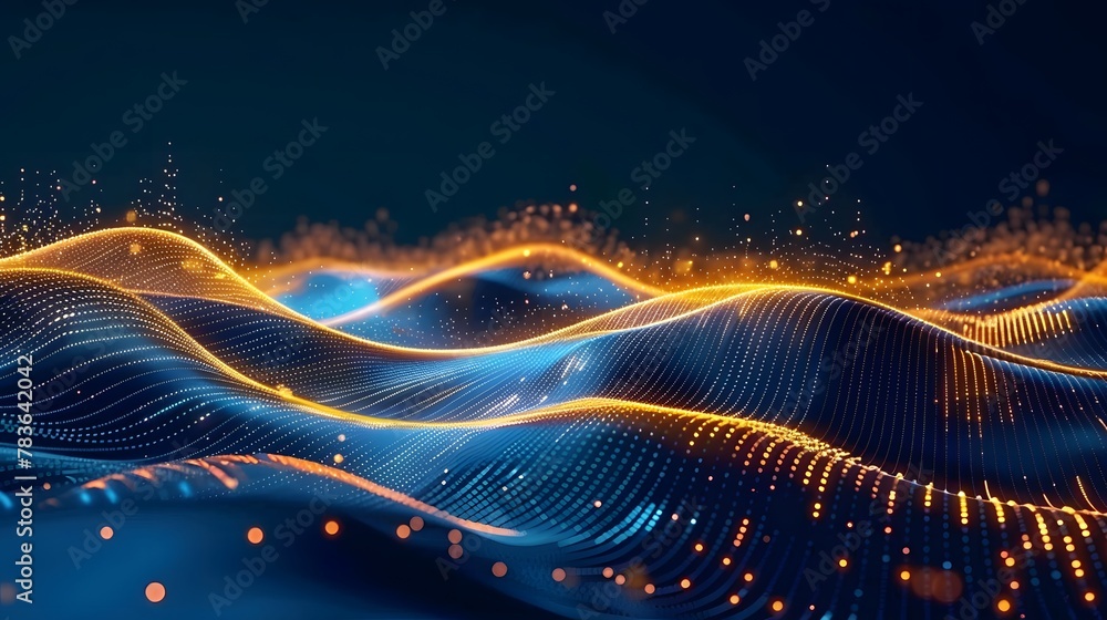 Technological futuristic illustration featuring a wave of luminous ...