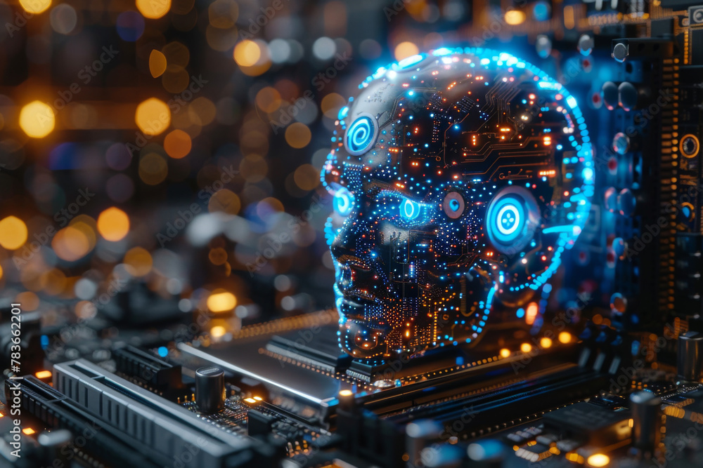 High technology CPU brain central of neural networking, motherboard artificial intelligence ...