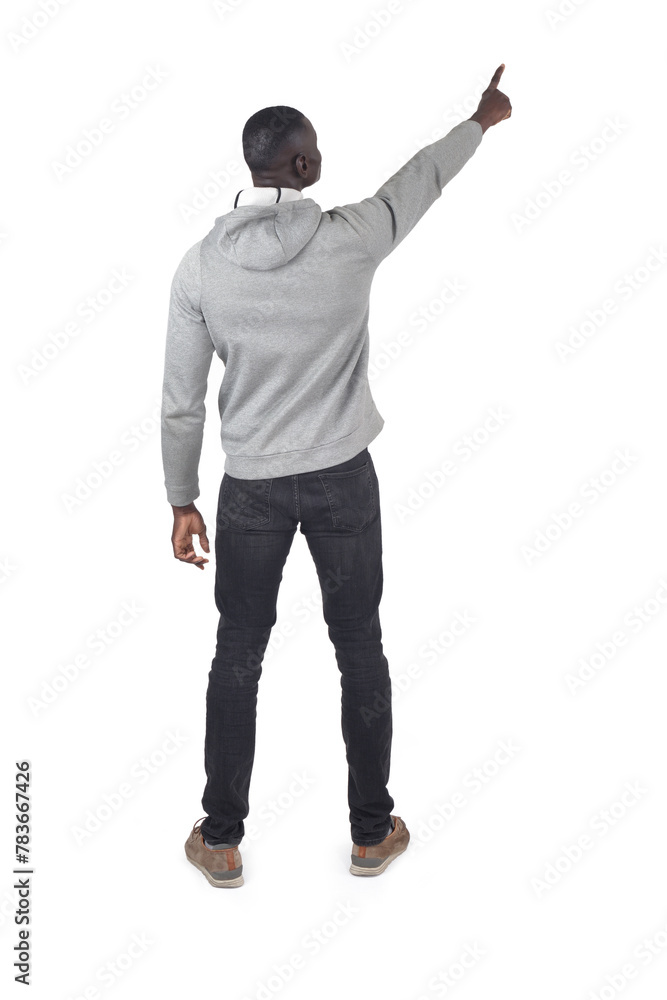 back view of a man pointing up on white background Stock Photo | Adobe ...