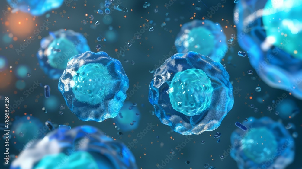 An up-close view of a human or embryonic stem cell's structure under ...