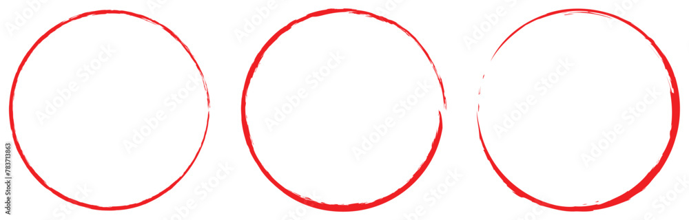 Red circle line hand drawn set. Highlight hand drawing circle isolated ...