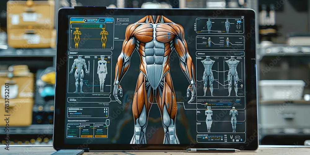 Detailed Muscle Anatomy Diagram on Digital Tablet for Personal Trainer ...