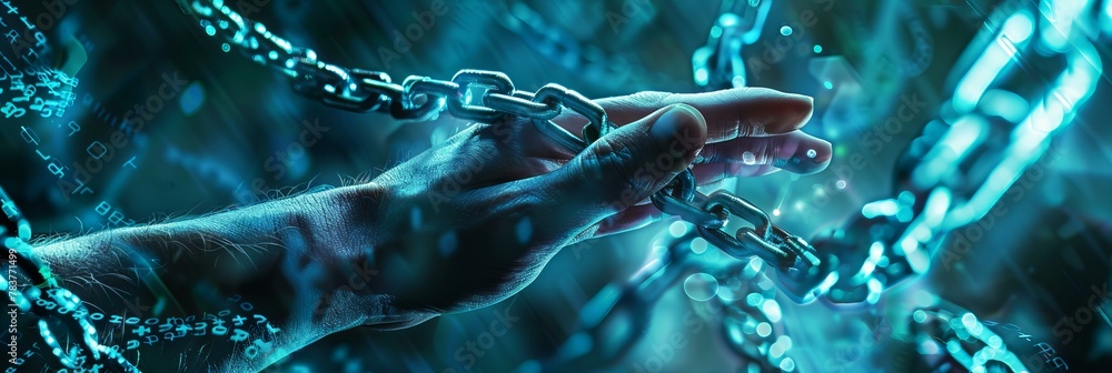 Powerful image of hands breaking chains with lightning effects ...