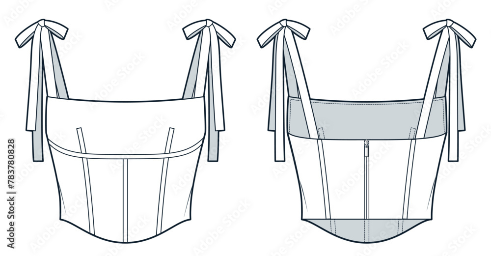 Knot Strap Bustier Top technical fashion Illustration. Corset fashion ...