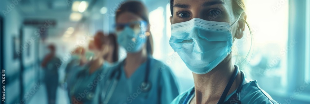 Medical workers in the fight against disease on a blurred background of ...