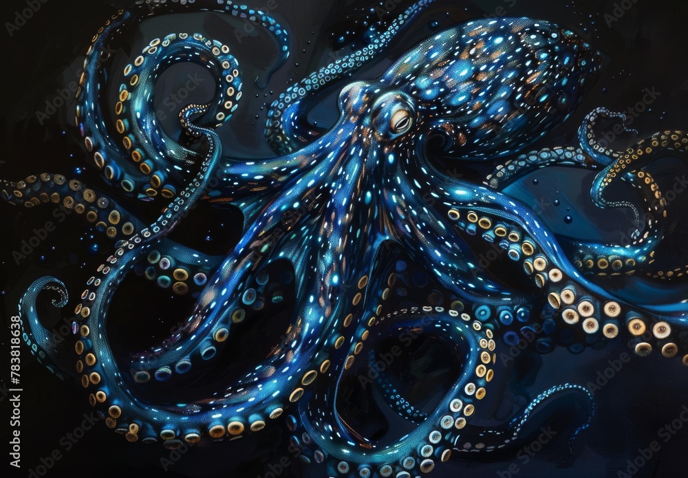 Imaginative portraits of marine predators like sharks, octopuses, or ...