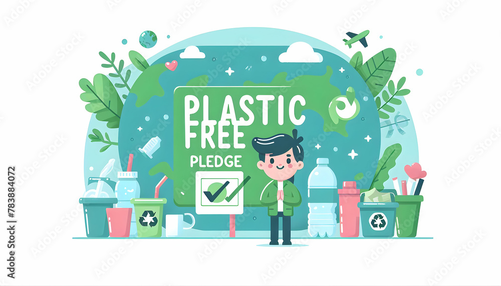 Simple Flat Vector Illustration of Plastic Free Pledge Poster for Earth ...