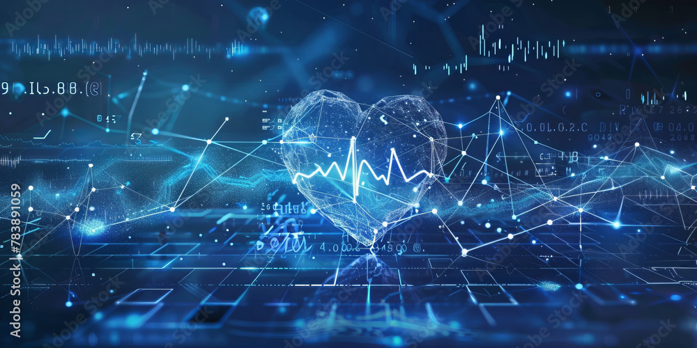 Monitoring with artificial intelligence of heart health and pulse management. Concept AI ...