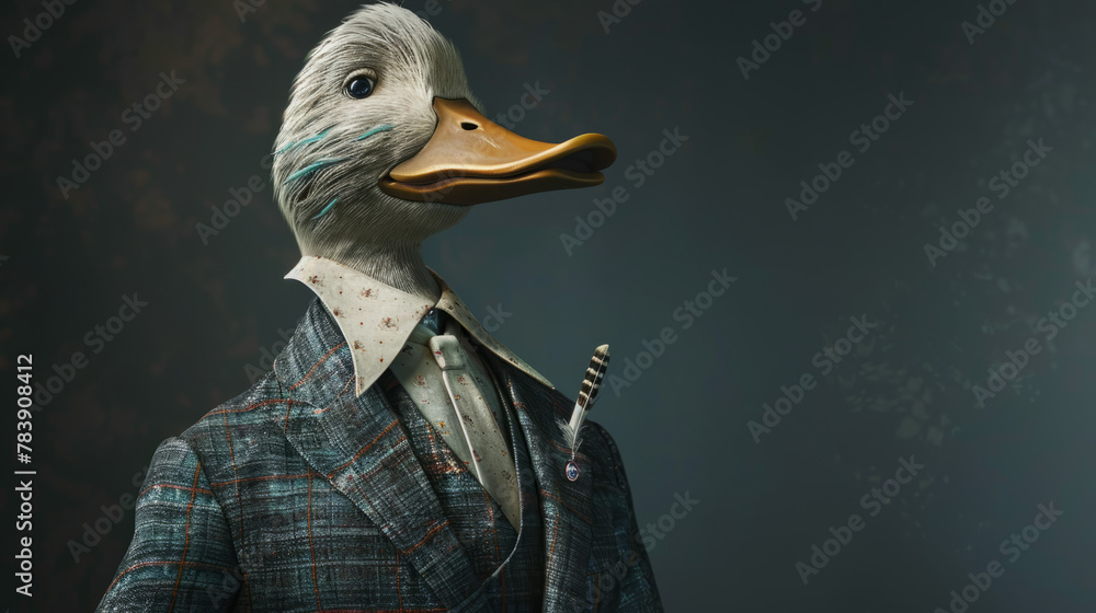 Duck dressed to the nines in a bespoke suit with a trendy feather ...