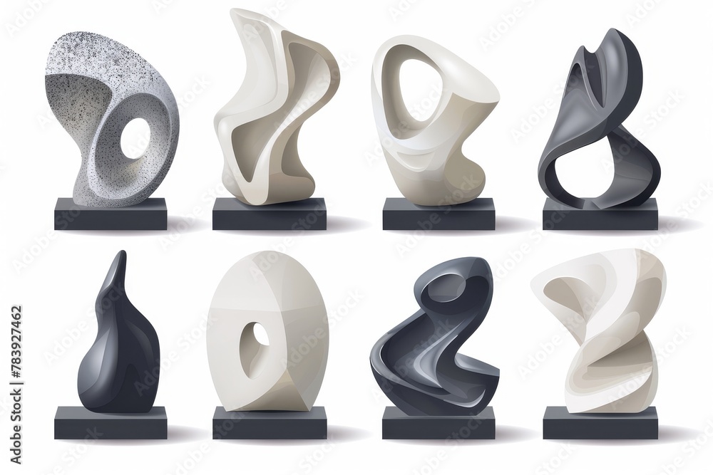 Colorful abstract sculptures set illustration. A vibrant collection of ...