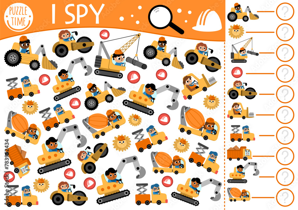 Construction site I spy game for preschool kids. Searching and counting ...