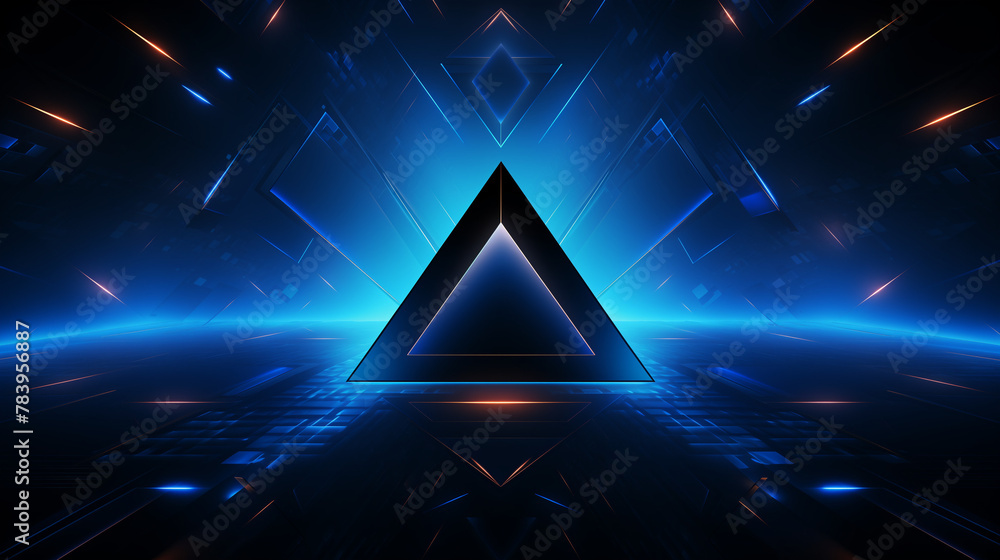 Technological and mystical background with blue triangle, red lights ...