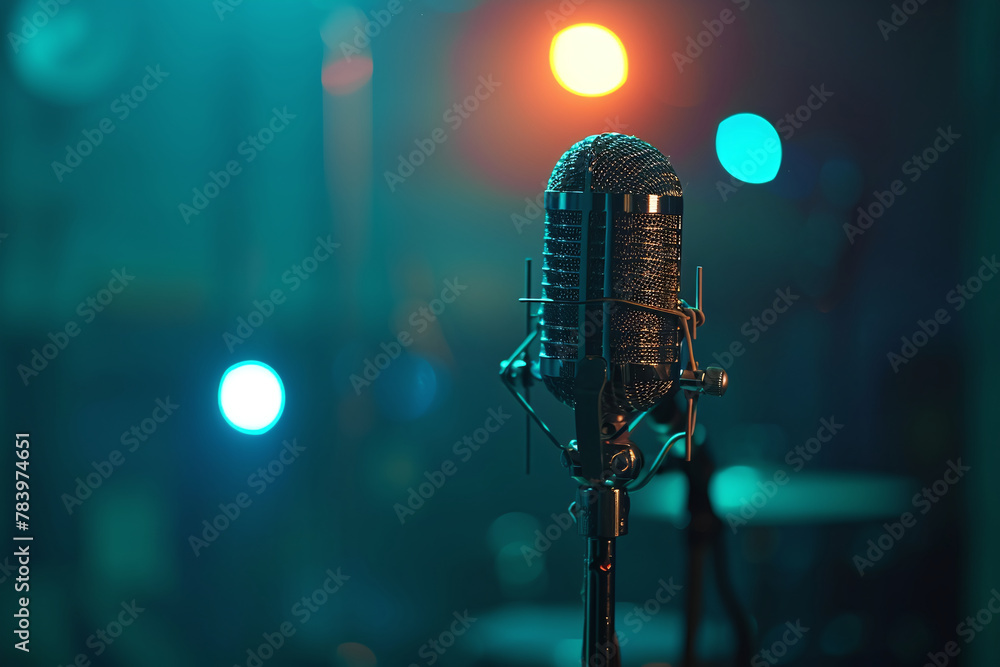 Professional studio microphone. Live recording with color lights ...