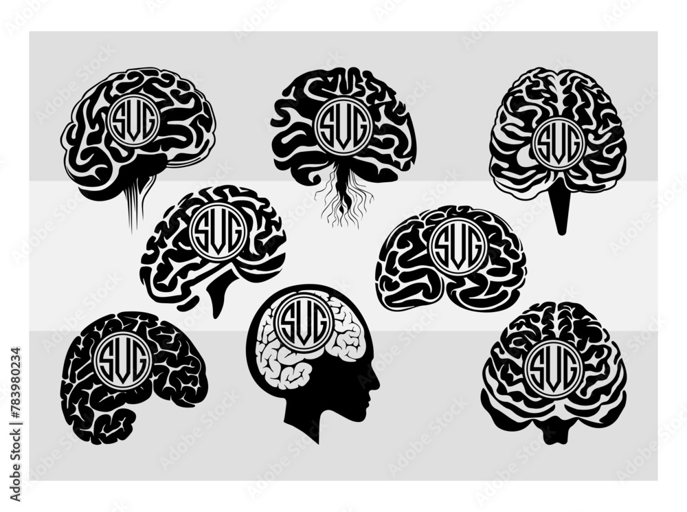 Vector de Stock Brain Circle Monogram svg, Human Brain Svg, Brain ...