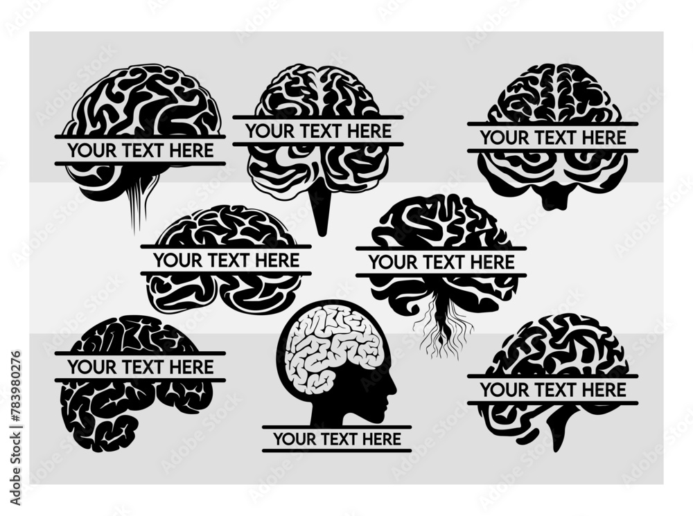 Brain Split Monogram svg, Human Brain Svg, Brain Silhouette, Organ Svg ...