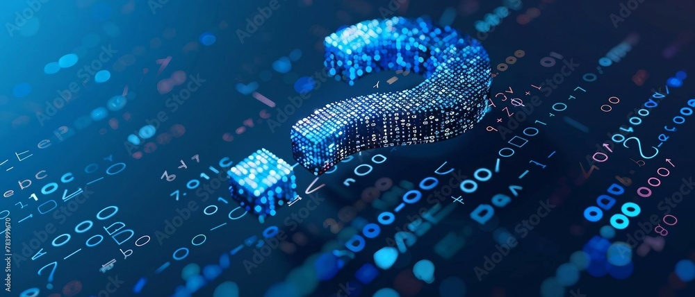 digital 3d question mark with binary code, ai in question answering systems, natural language ...